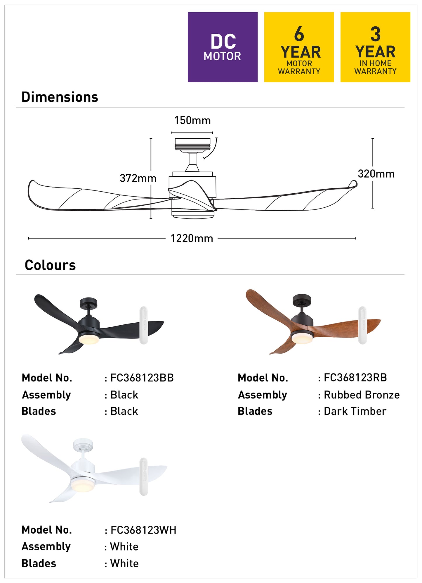 Eagle II Lite 122cm DC Ceiling Fan with Remote and LED Light – Mercator