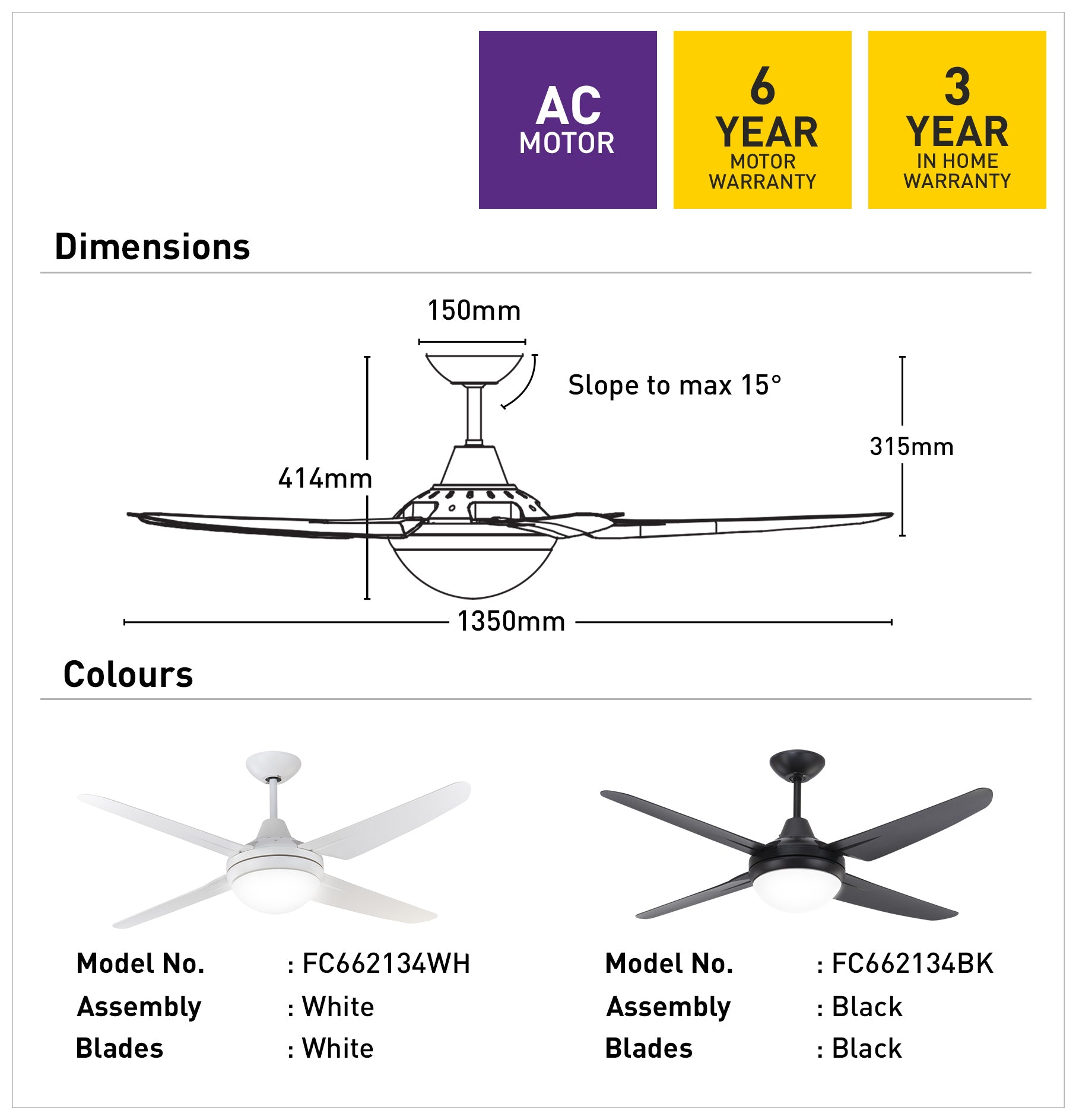 Clare 135cm AC Ceiling Fan with B22 Light – Mercator