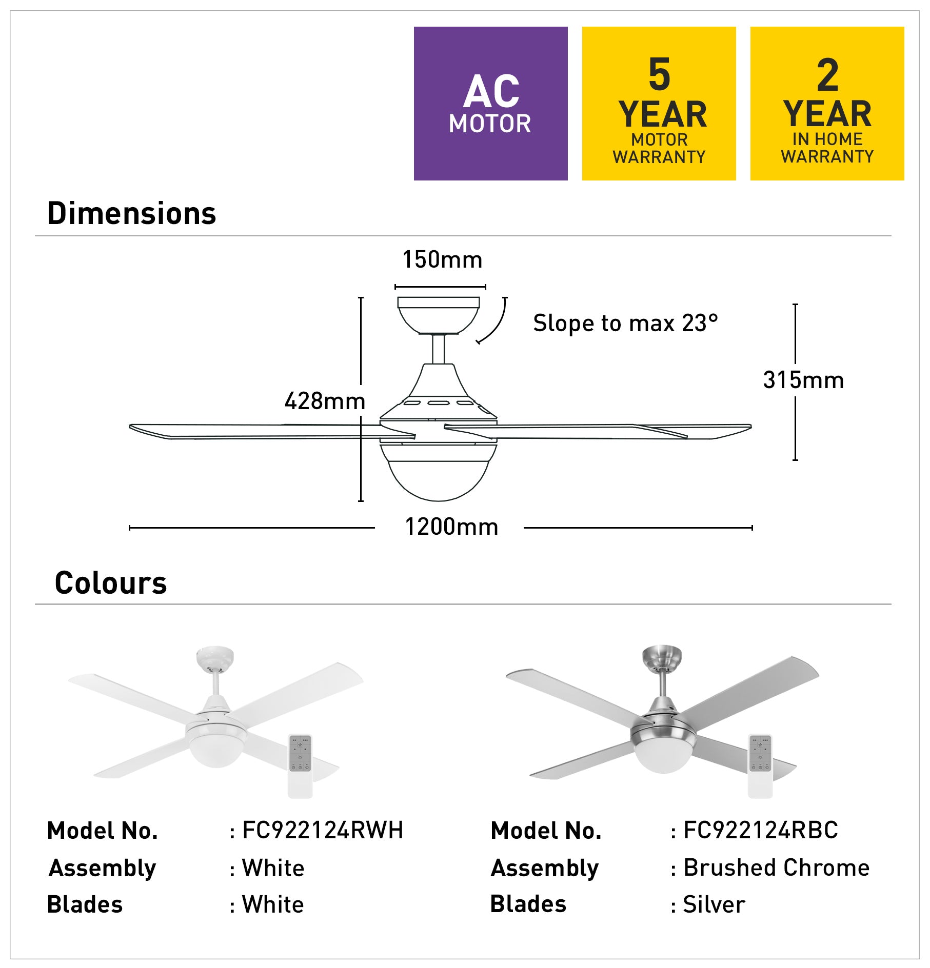 Lonsdale 120cm AC Ceiling Fan with Light and Remote – Mercator